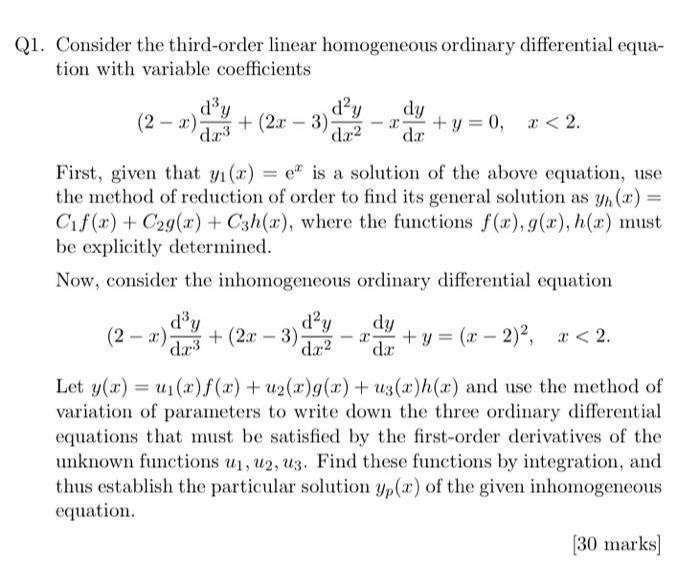Solved Q1 Consider The Third Order Linear Homogeneous