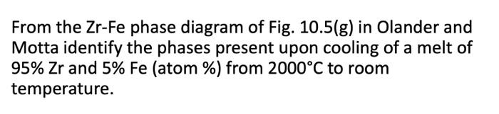 Solved From the Zr-Fe phase diagram of Fig. 10.5( g) in | Chegg.com