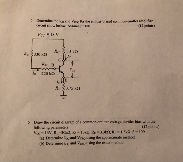 Solved 5. Determine the Ico and Vceo for the emitter-biased | Chegg.com