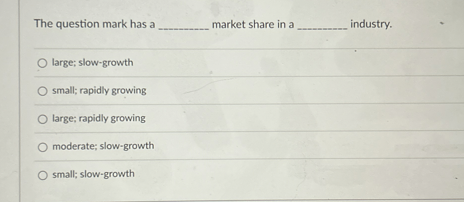 Solved The question mark has a ﻿market share in a | Chegg.com