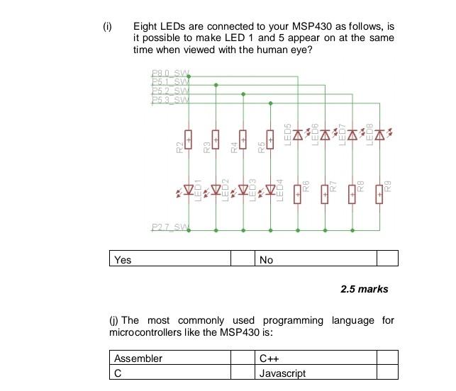 Solved (i) Eight LEDs are connected to your MSP430 as | Chegg.com