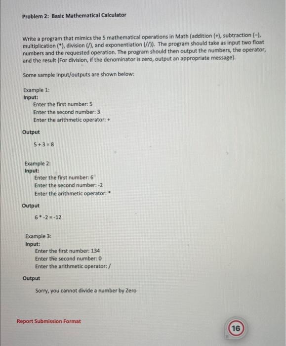 Solved Problem 2: Basic Mathematical Calculator Write a | Chegg.com