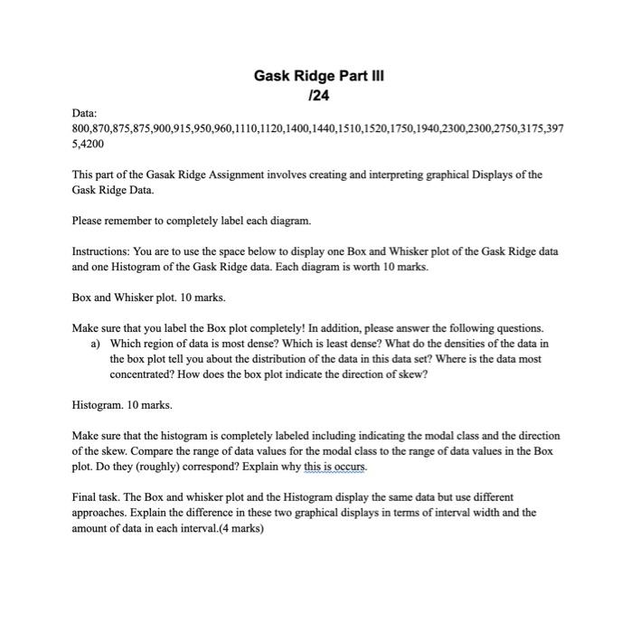 Solved Gask Ridge Part III 124 Data: | Chegg.com