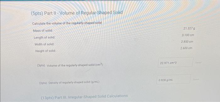 Solved Report Table DD.4: Density for Irregular-shaped Solid | Chegg.com