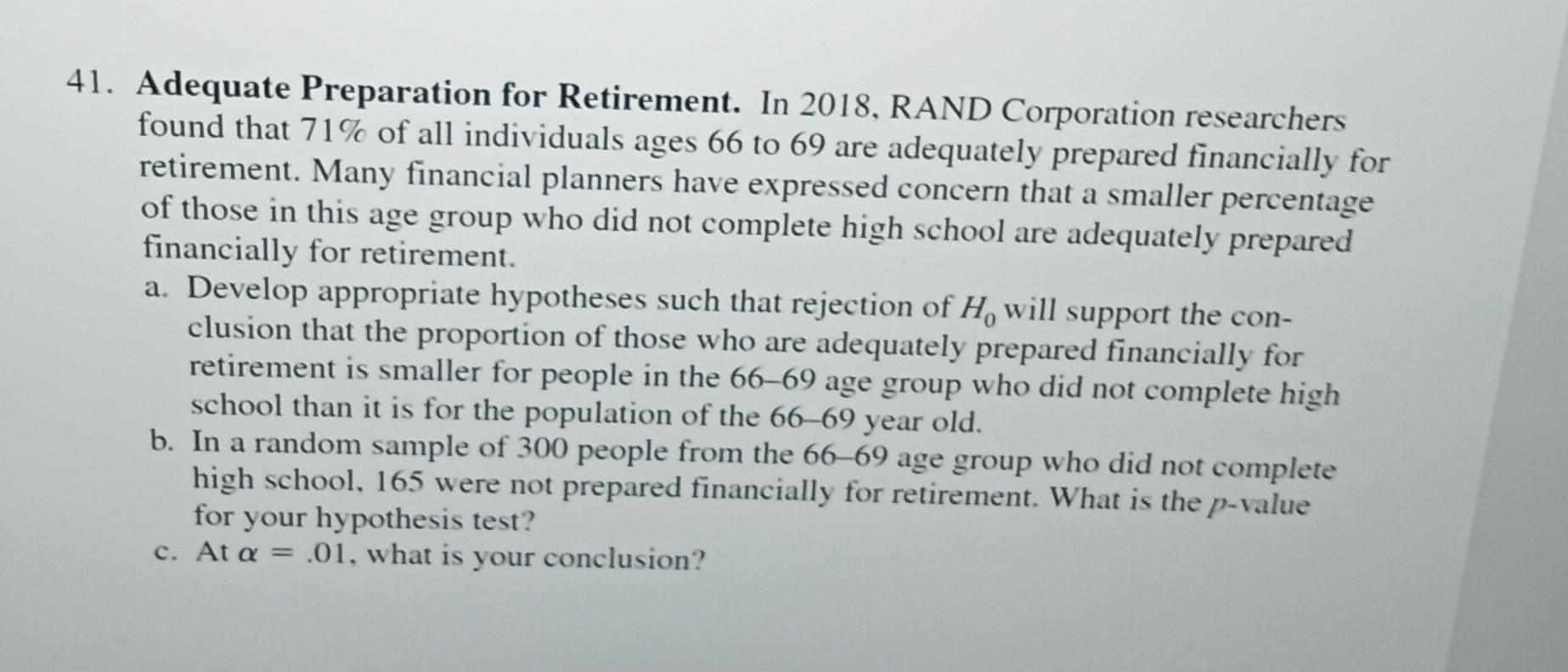 Solved 1. Adequate Preparation for Retirement. In 2018, RAND | Chegg.com