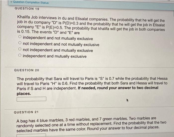 Solved Question Completion Status: QUESTION 19 Khalifa Job | Chegg.com