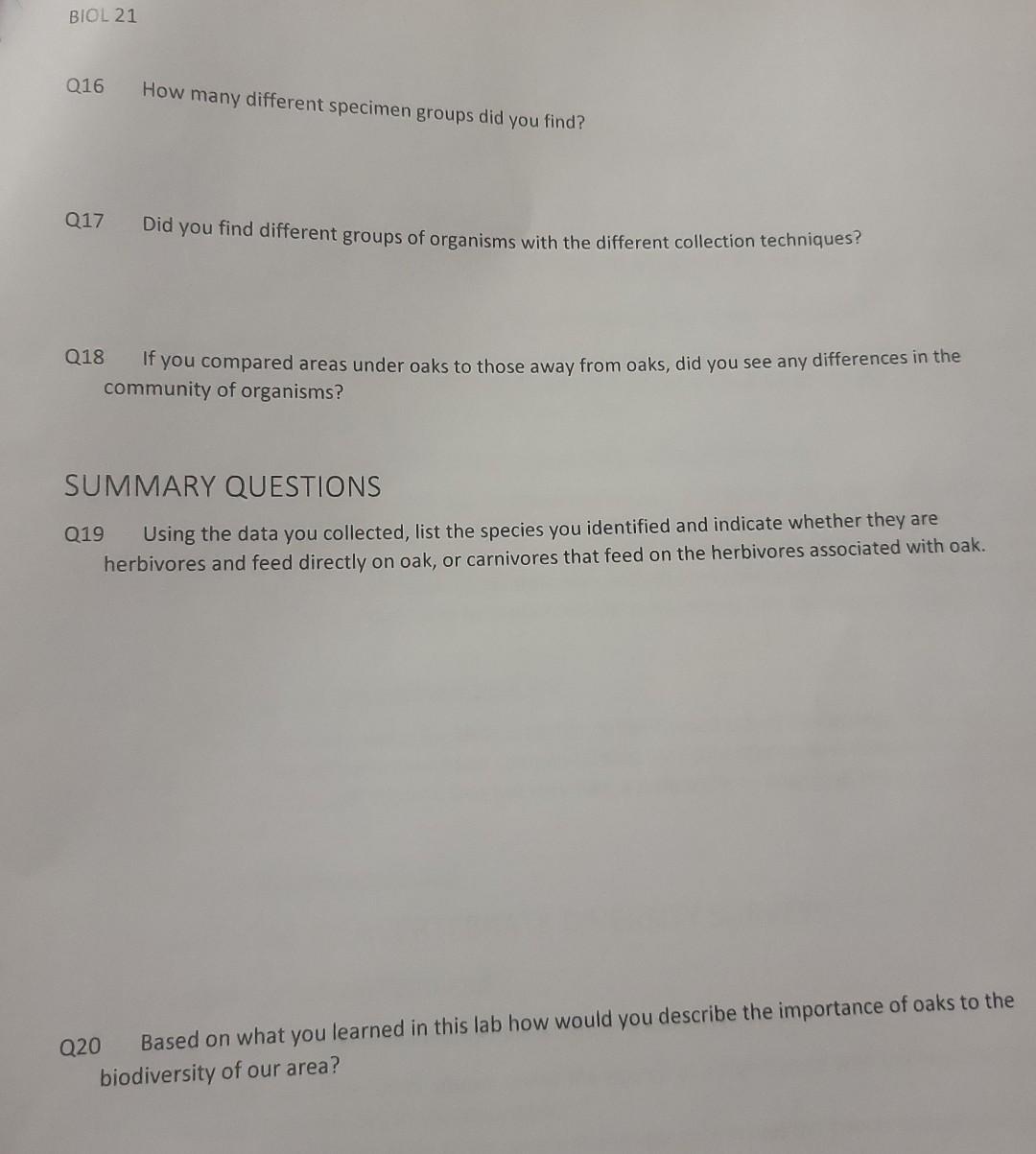 Q16 How many different specimen groups did you find? | Chegg.com