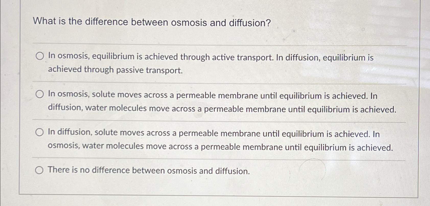 Solved What is the difference between osmosis and | Chegg.com