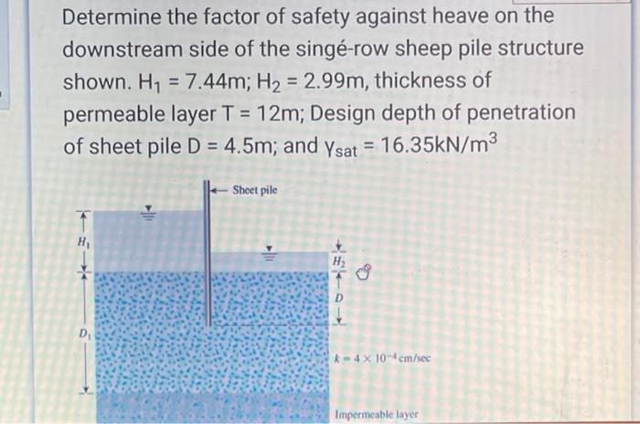 Solved Determine the factor of safety against heave on the | Chegg.com