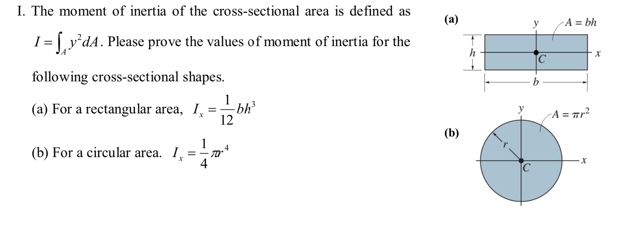 Solved I. The moment of ﻿inertia of ﻿the cross-sectional | Chegg.com