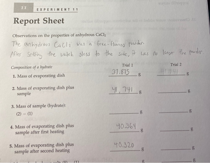Solved 11 EXPERIMENT 11 Report Sheet Observations on the | Chegg.com