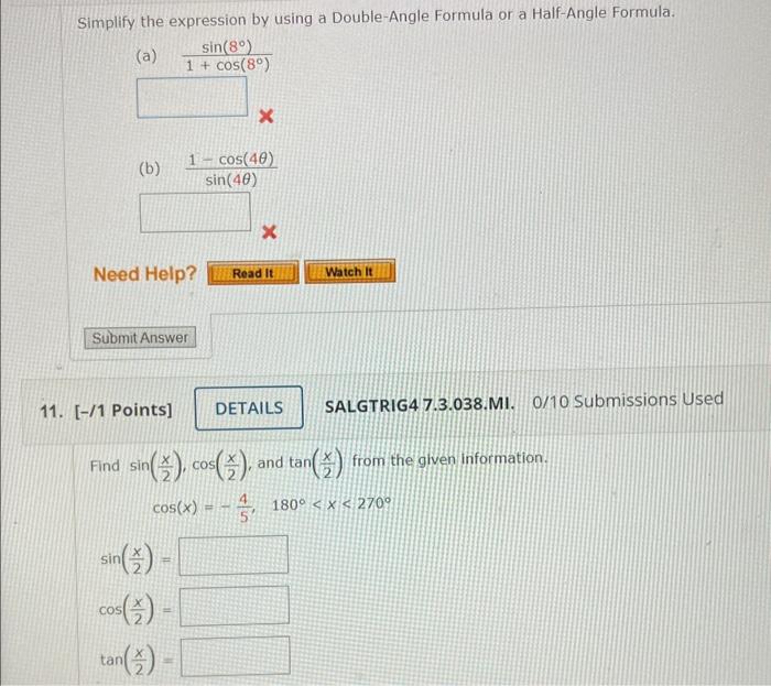 Solved Simplify the expression by using a Double-Angle | Chegg.com
