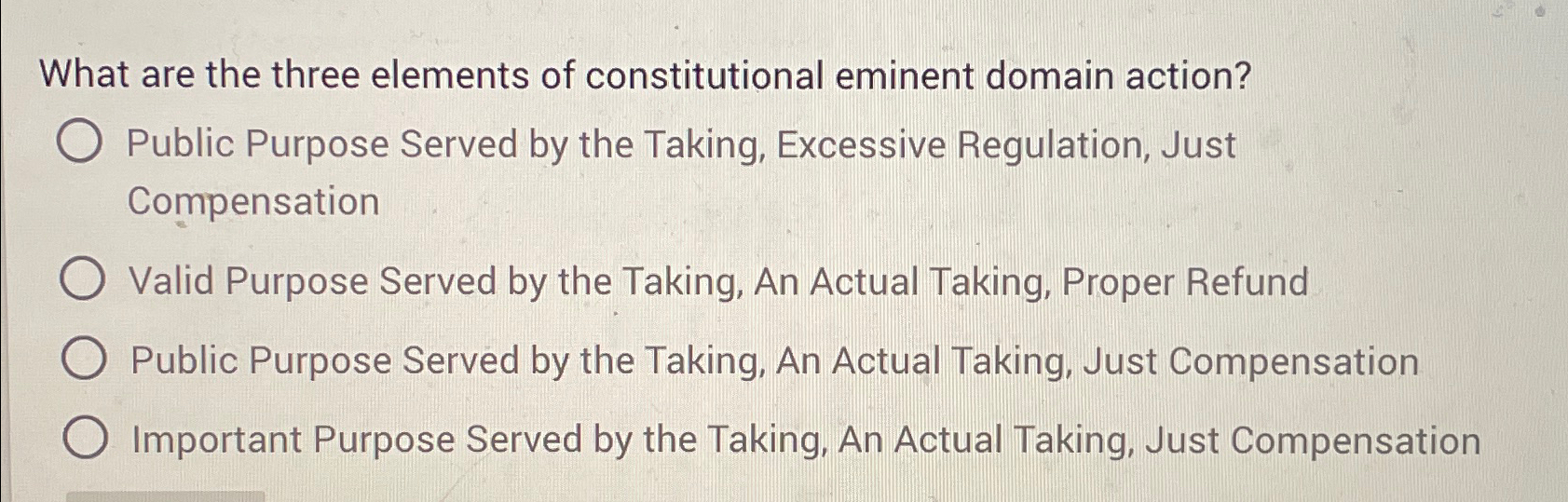 Solved What are the three elements of constitutional eminent | Chegg.com