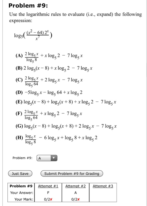 Solved Problem #9: Use the logarithmic rules to evaluate | Chegg.com