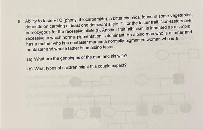 Solved 8. Ability to taste PTC (phenyl thiocarbamide), a | Chegg.com