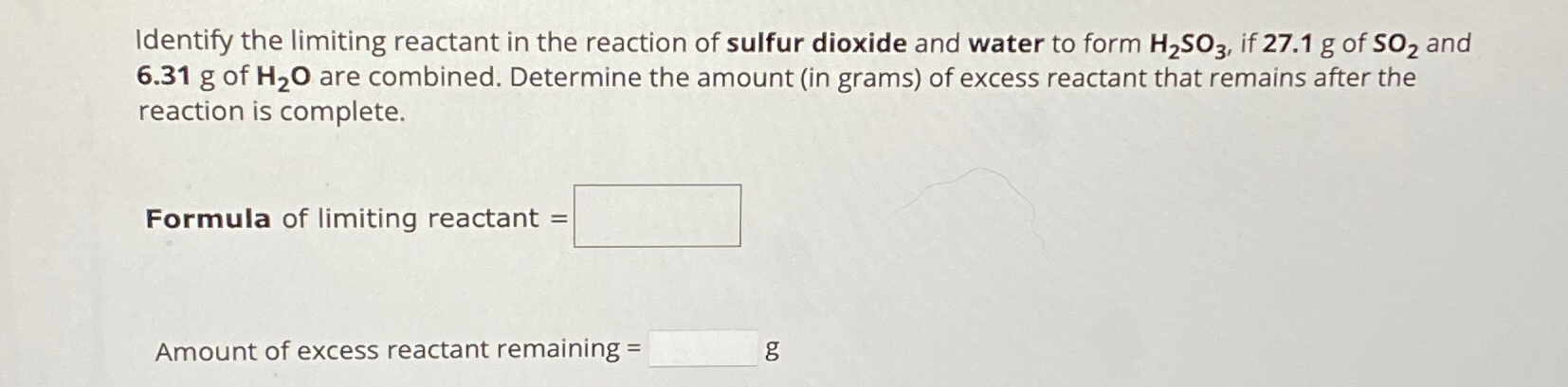 Solved Identify the limiting reactant in the reaction of | Chegg.com