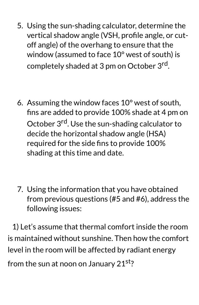 Solved Using the sun-shading calculator, determine the | Chegg.com