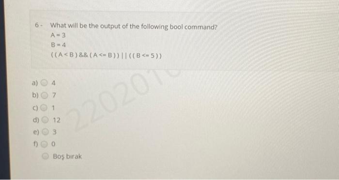 Solved what will be the output of the following bool command | Chegg.com
