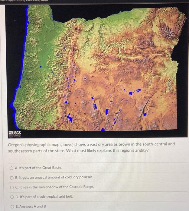 Solved USGS Oregon's physiographic map (above) shows a vast | Chegg.com