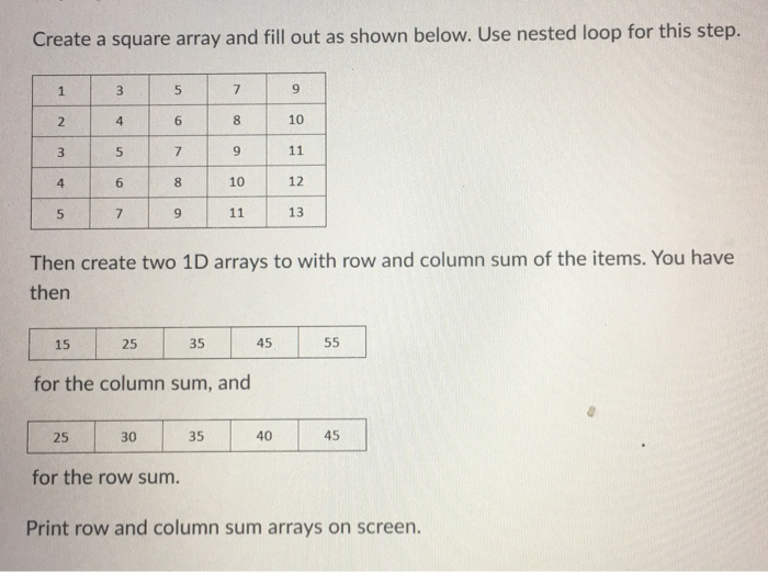 Solved Create a square array and fill out as shown below. | Chegg.com
