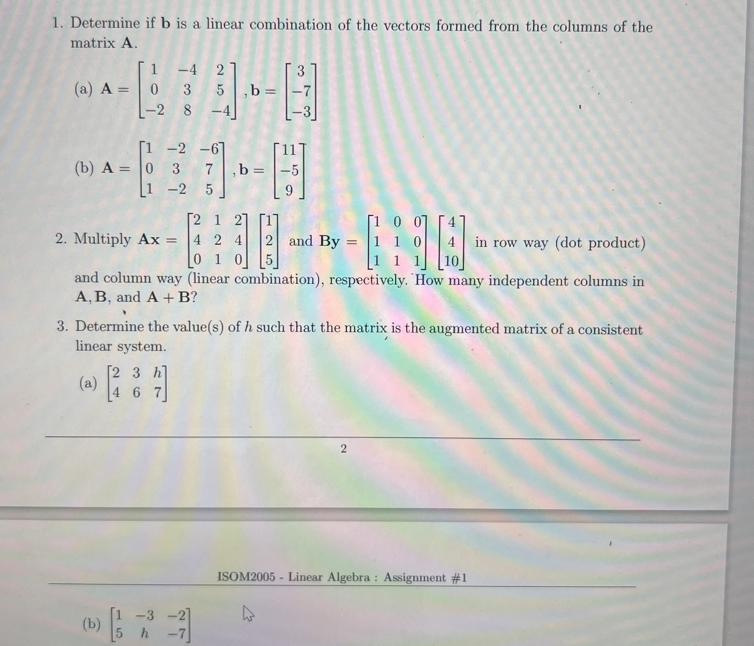 Solved Determine if b ﻿is a linear combination of the | Chegg.com