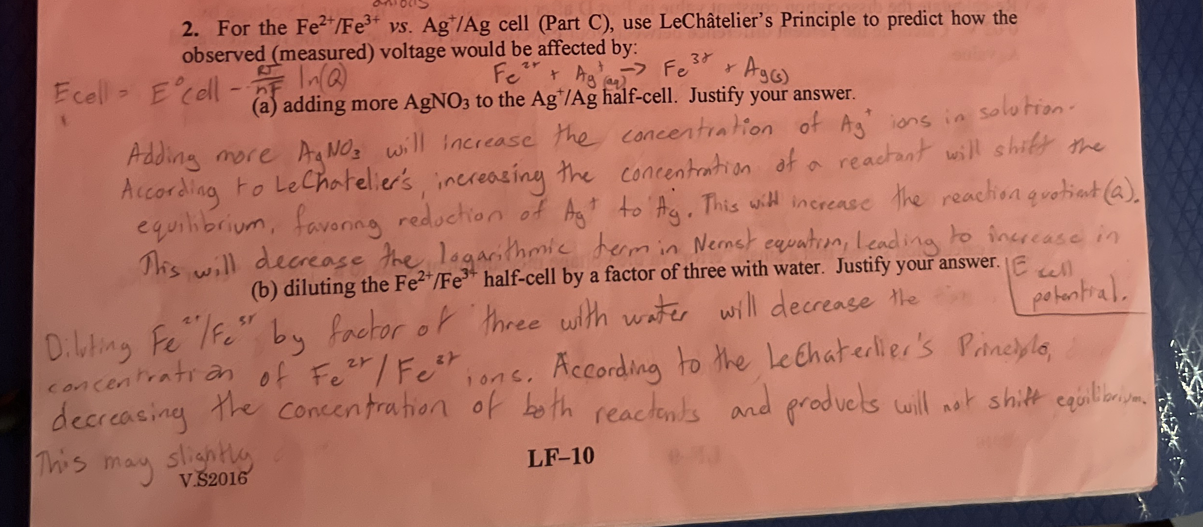 Solved For the Fe2+Fe3+v. Ag+Ag ﻿cell (Part C ), ﻿use | Chegg.com