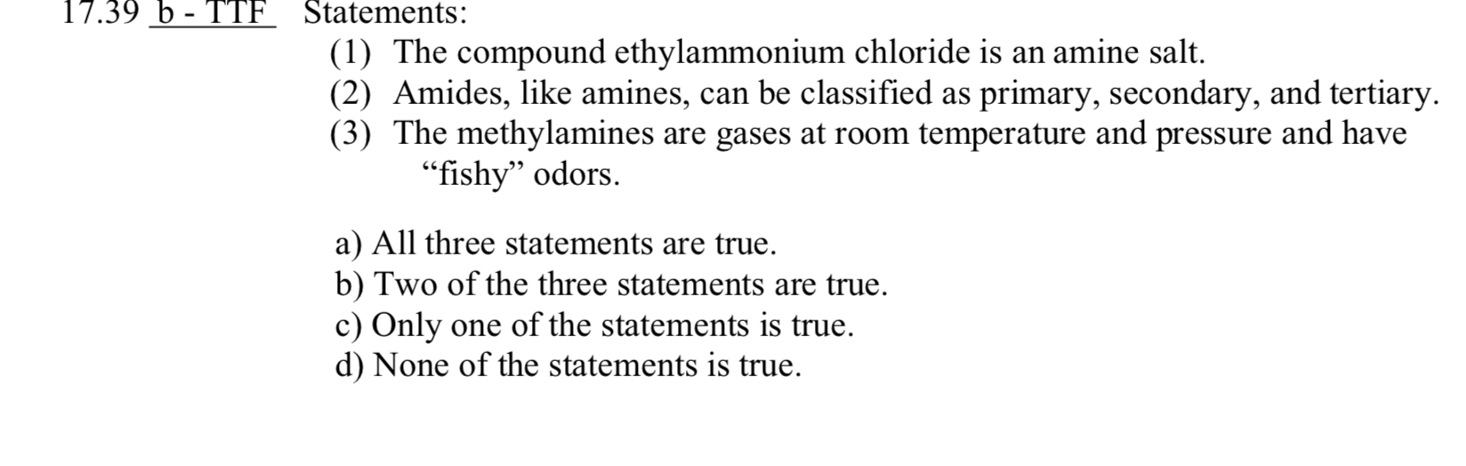 Solved 17.39 ﻿b - ﻿TTF Statements:(1) ﻿The compound | Chegg.com