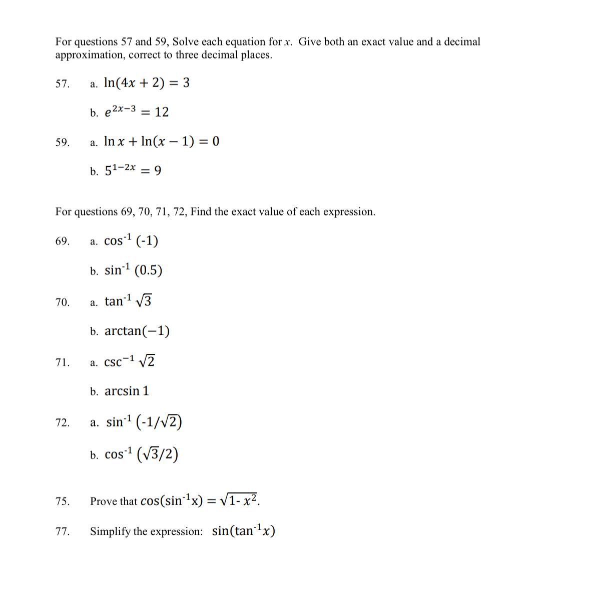 Solved For questions 57 ﻿and 59, ﻿Solve each equation for x. | Chegg.com