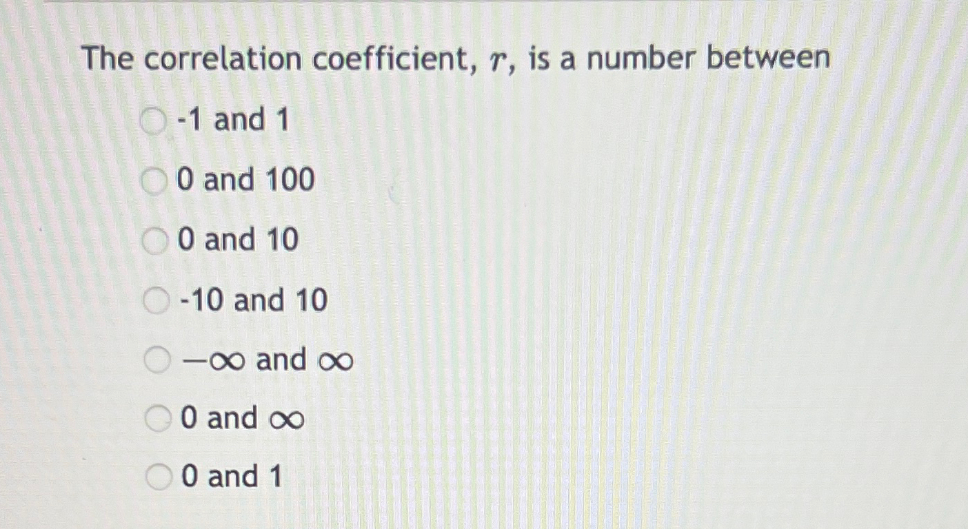 Solved The correlation coefficient, r, ﻿is a number | Chegg.com