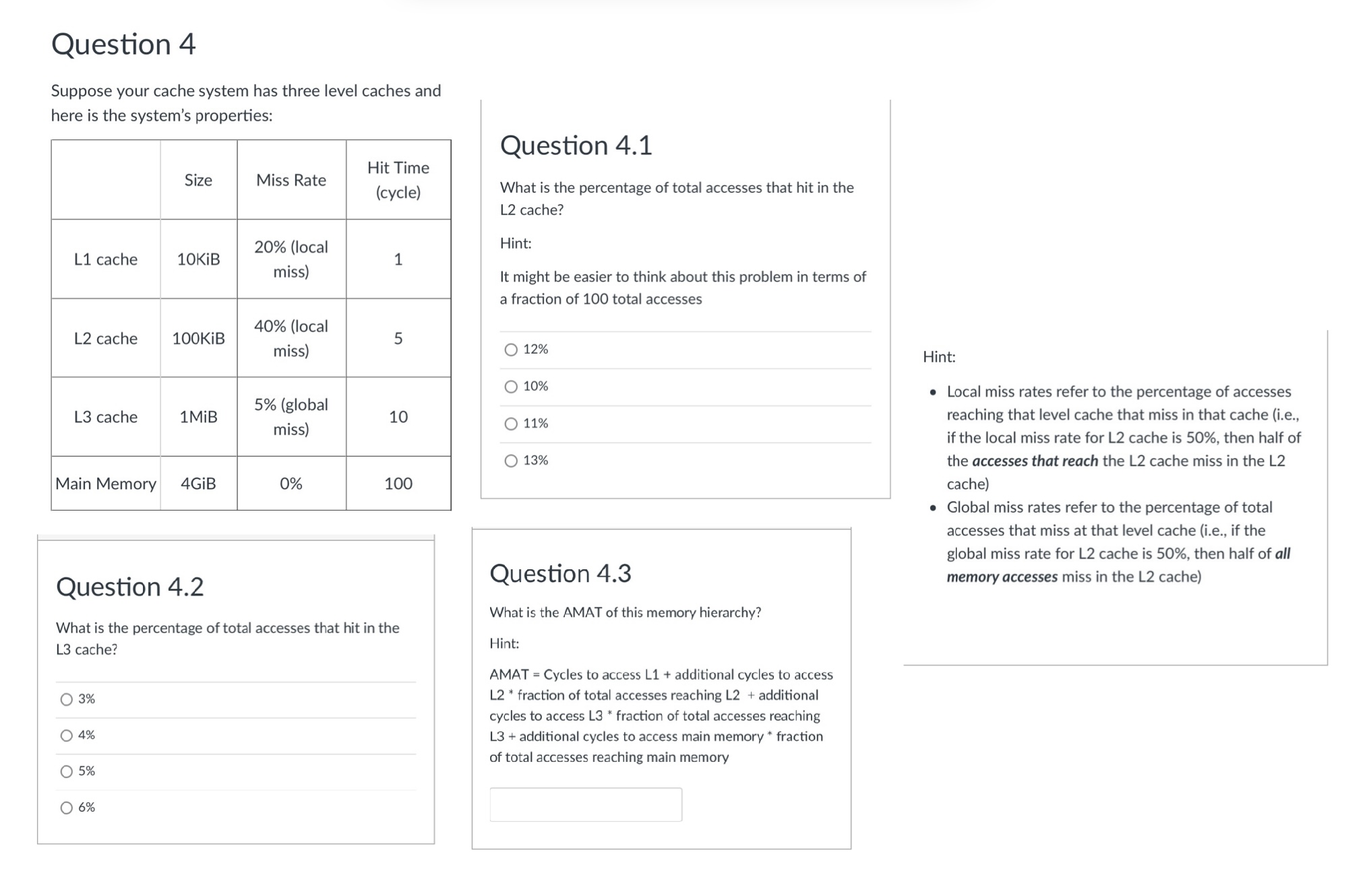 Question 4Suppose your cache system has three level | Chegg.com