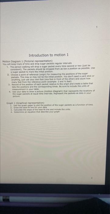Lab 1: Motion in 1 Dimension Procedure During this | Chegg.com