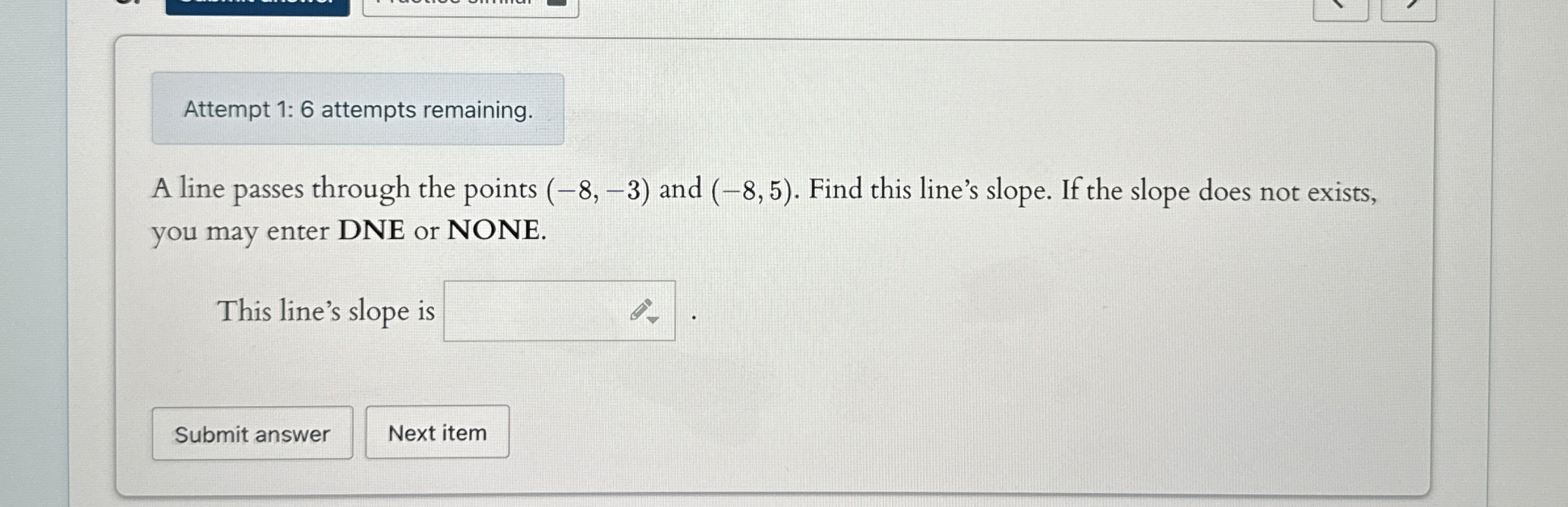 Solved Attempt 1: 6 ﻿attempts remaining.A line passes | Chegg.com