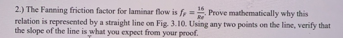 Solved 16 Re 2.) The Fanning friction factor for laminar | Chegg.com