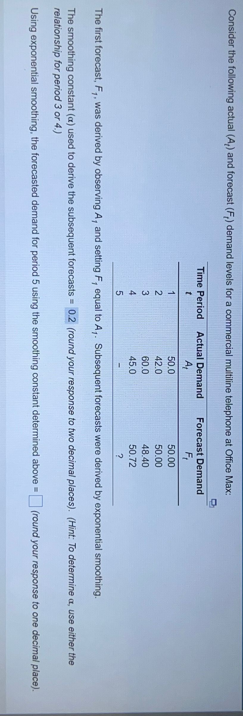 Solved Consider the following actual (At) ﻿and forecast (Ft) | Chegg.com