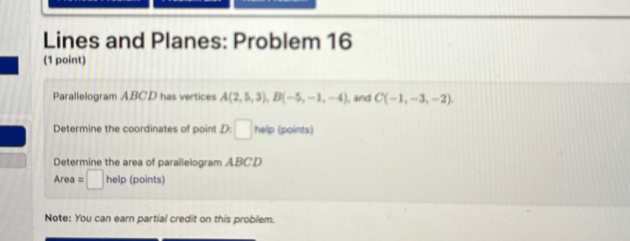 Solved Lines and Planes: Problem 16(1 ﻿point)Parallelogram | Chegg.com