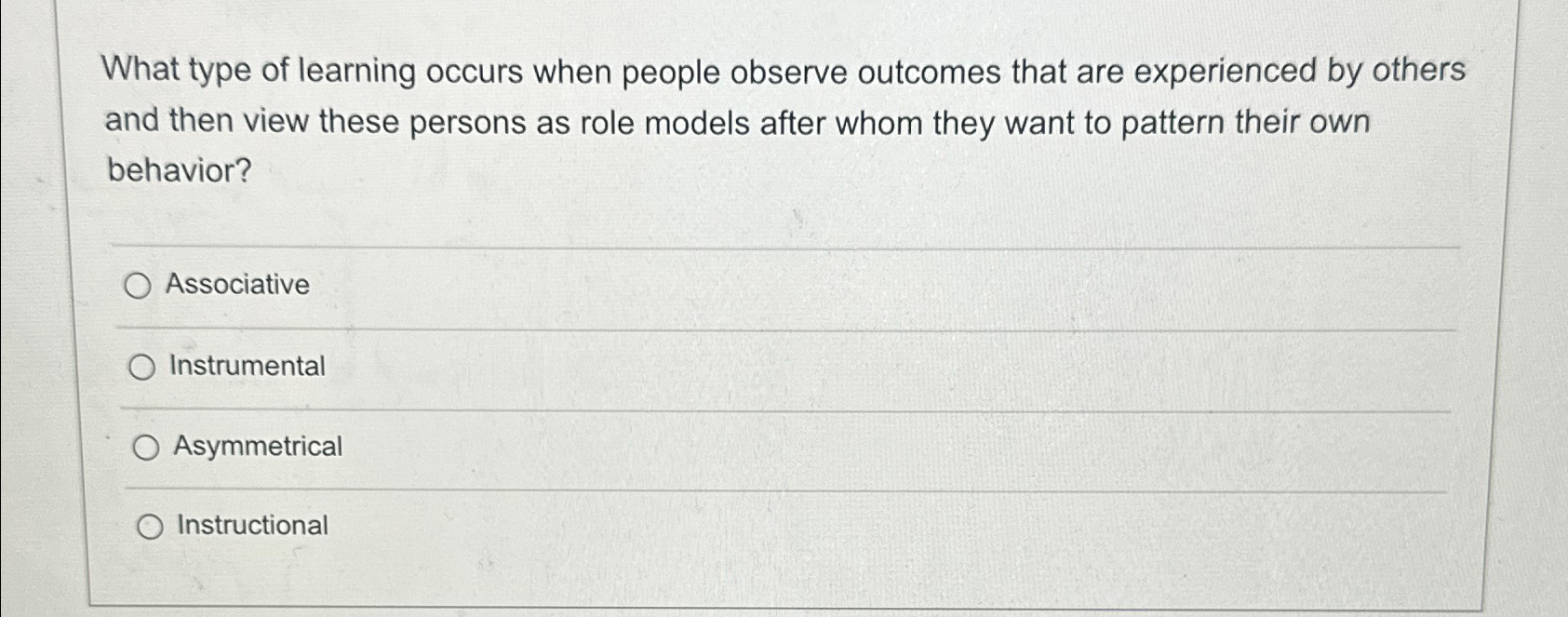 Solved What type of learning occurs when people observe | Chegg.com