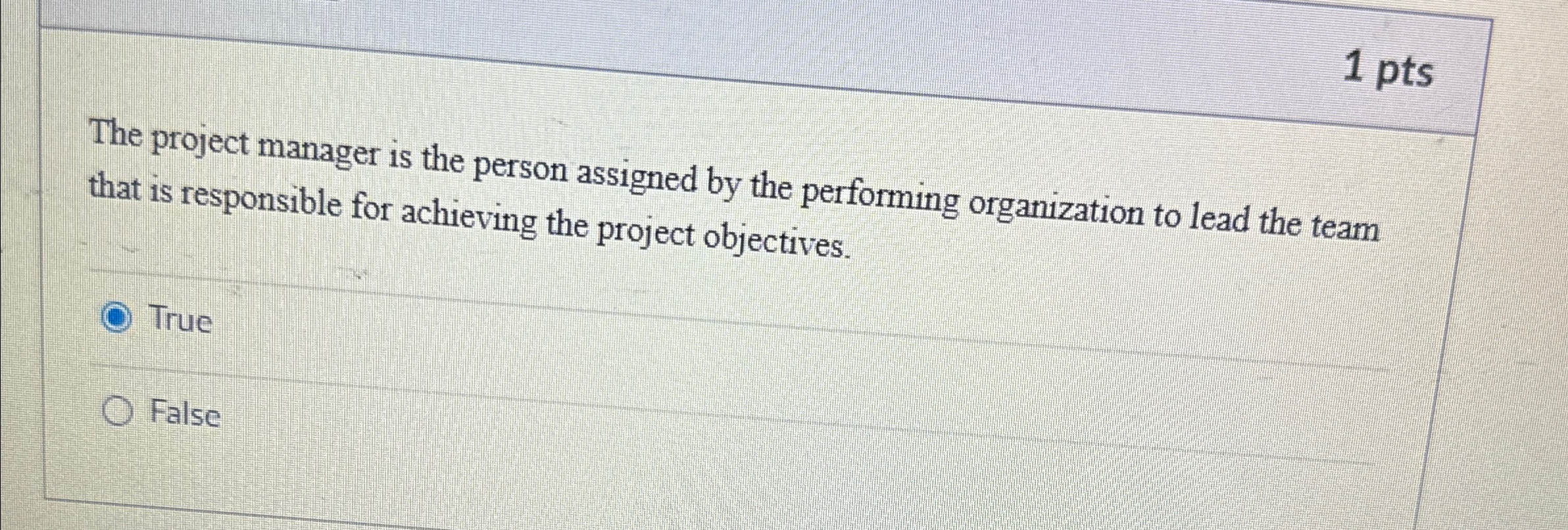 Solved 1 ﻿ptsThe project manager is the person assigned by | Chegg.com