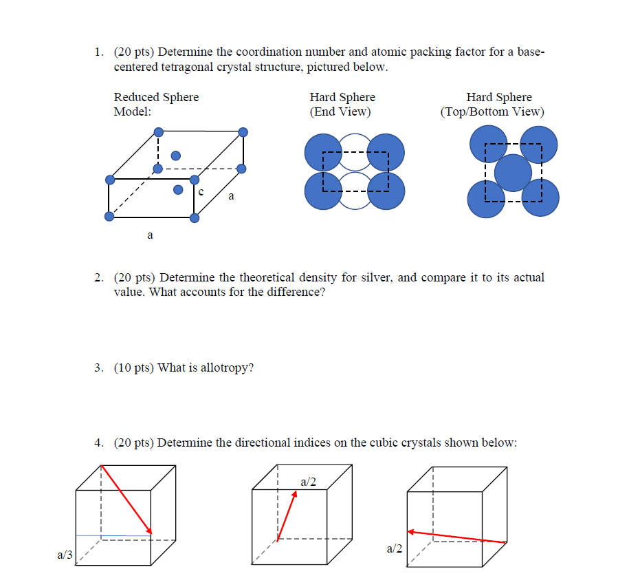 Solved 1. (20 ﻿pts) ﻿Determine the coordination number and | Chegg.com
