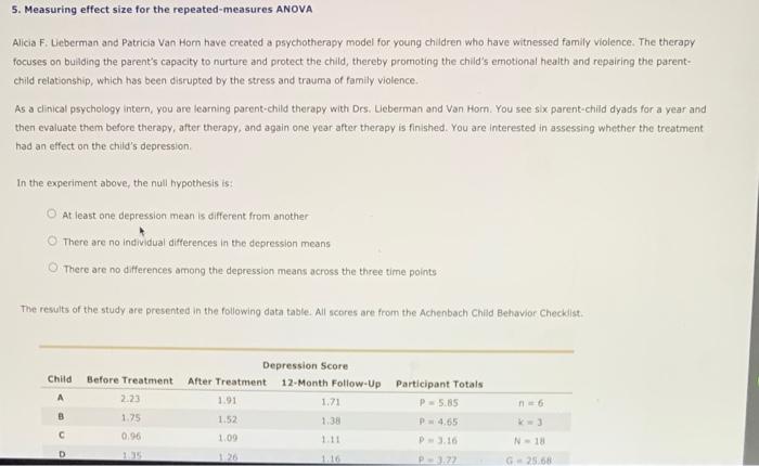 Solved 5. Measuring effect size for the repeated-measures | Chegg.com