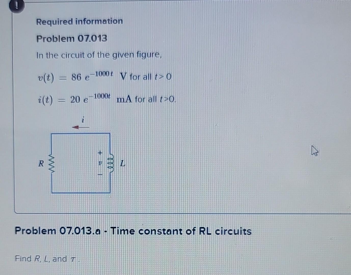 Solved Required information Problem 07.013 In the circuit of | Chegg.com