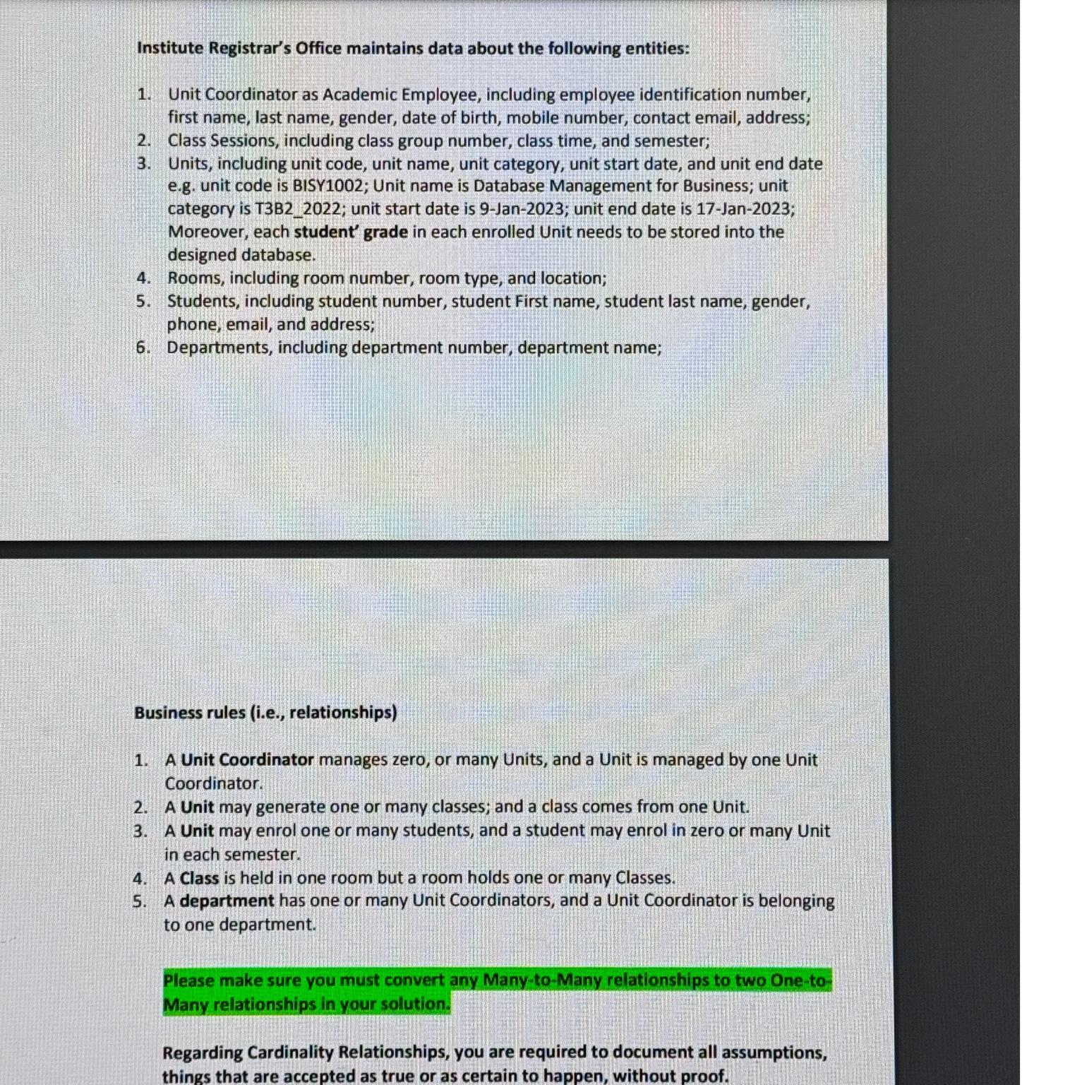 Solved Institute Registrar's Office maintains data about the | Chegg.com