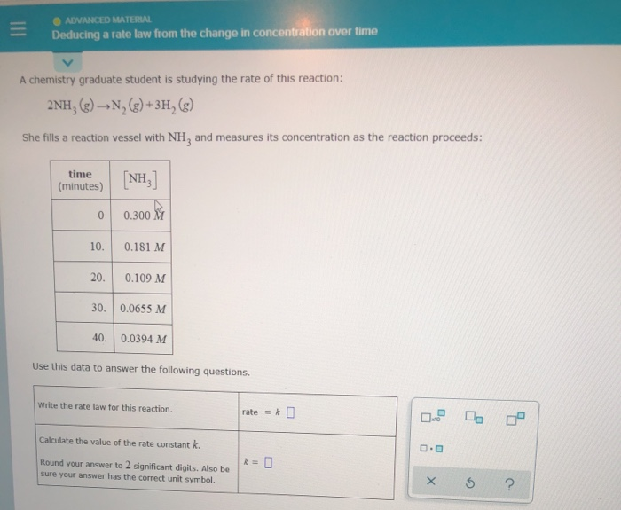 Solved ADVANCED MATERIAL Deducing a rate law from the change | Chegg.com