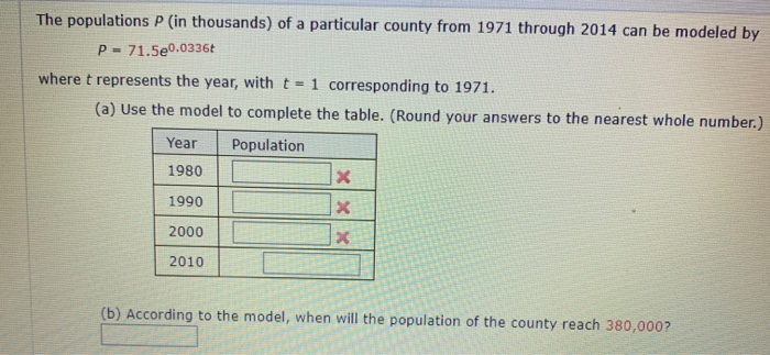 Solved The populations P (in thousands of a particular | Chegg.com
