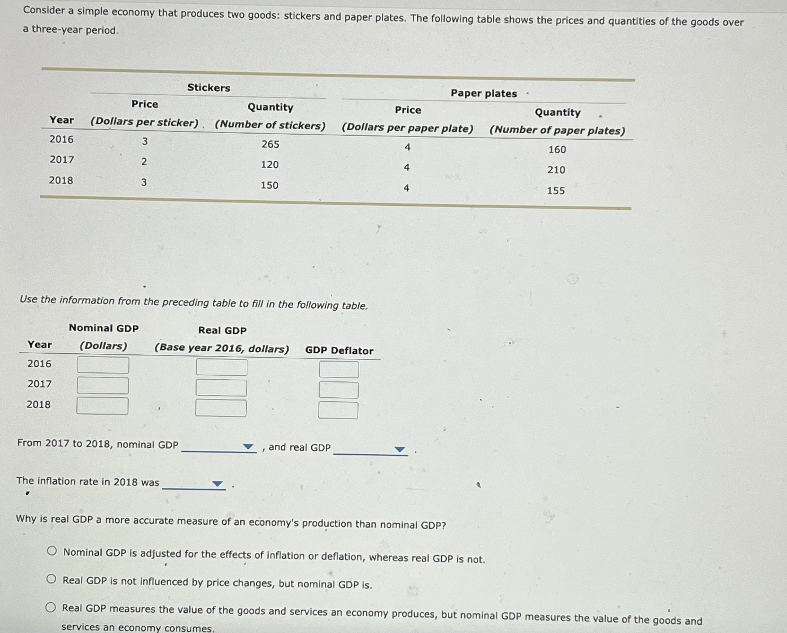 Solved Consider a simple economy that produces two goods: | Chegg.com
