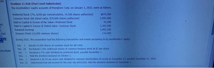 Solved Problem 11-02A (Part Level Submission) The | Chegg.com