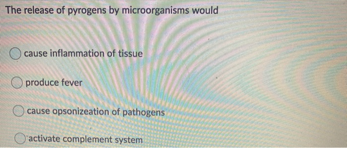Solved The release of pyrogens by microorganisms would cause | Chegg.com