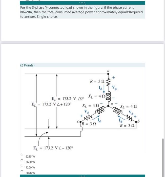 Solved 1818 For the 3-phase Y-connected load shown in the | Chegg.com
