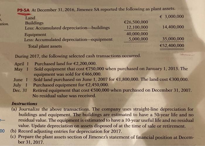 Solved tion. P9-5A At December 31, 2016, Jimenez SA reported | Chegg.com Solved tion. P9-5A At December 31, 2016, Jimenez SA reported | Chegg.com