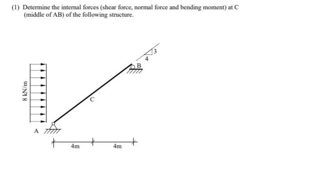 Solved (1) Determine the internal forces (shear force, | Chegg.com