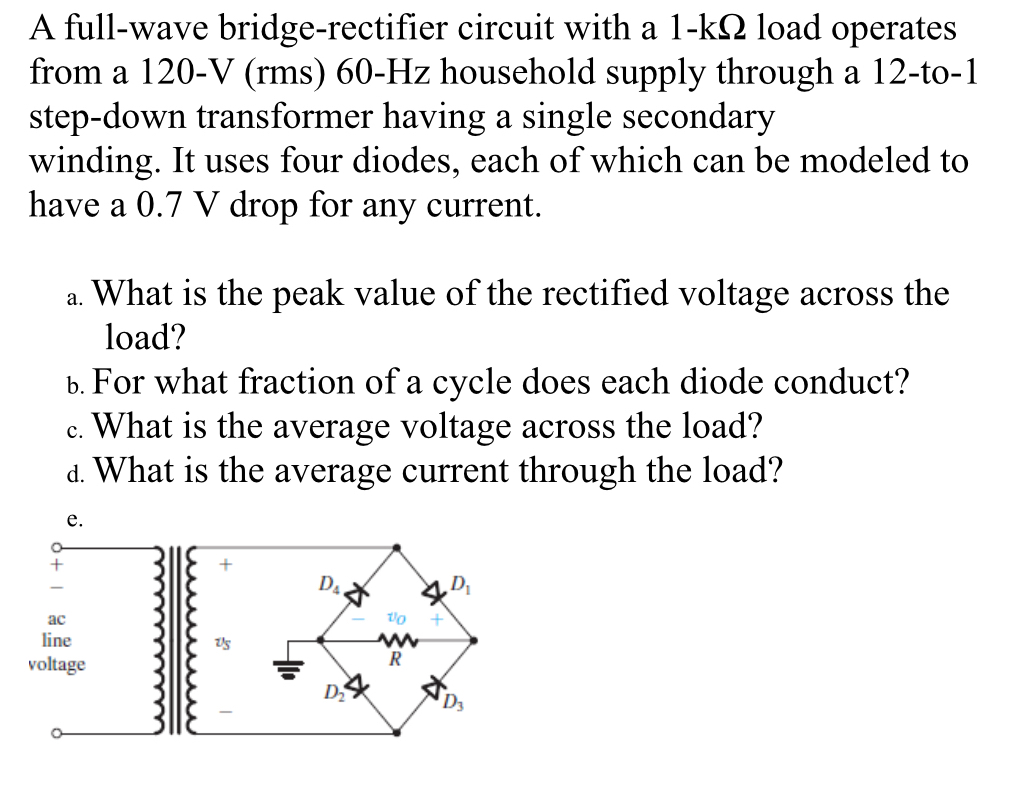 Solved A full-wave bridge-rectifier circuit with a 1-kΩ | Chegg.com